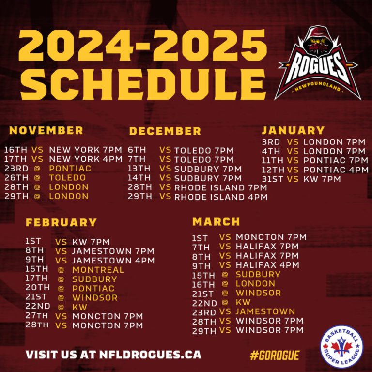 Schedule - The Newfoundland Rogues